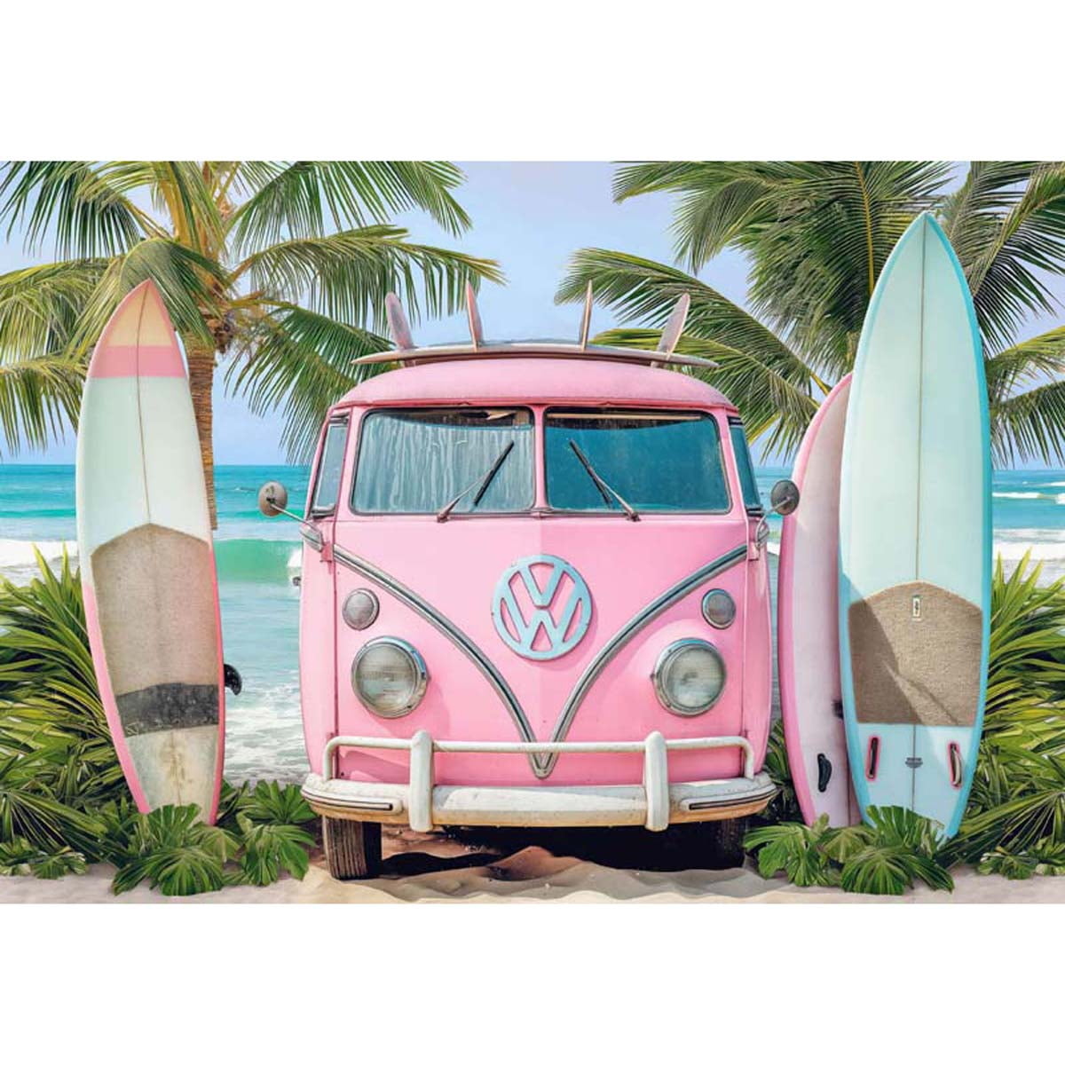 Allenjoy Hippie Bus Surfboard Beach Backdrop - Walmart.com