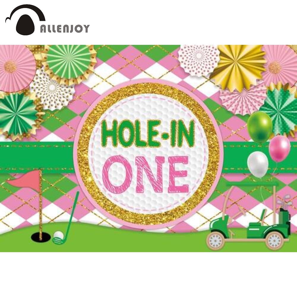 Allenjoy Hole in One Golf Girl 1st Birthday Party Backdrop Gold Spring ...