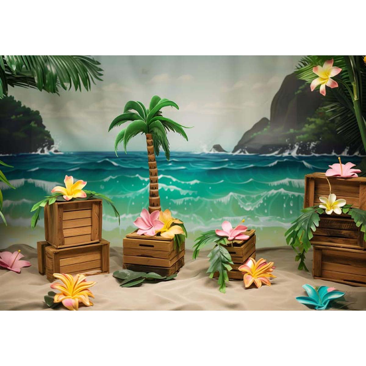 Allenjoy Island Beach Coconut Trees Flowers Backdrop - Walmart.com