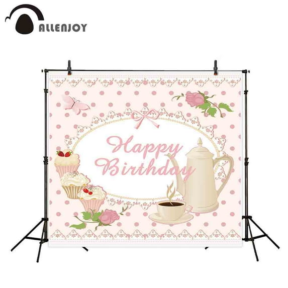 Allenjoy Kids Background for Photography Teapot Cupcakes Lace Polka Dot ...
