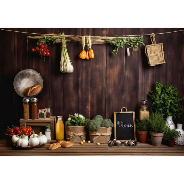 Allenjoy Kitchen Fruits Vegetables Wooden Wall Backdrop - Walmart.com