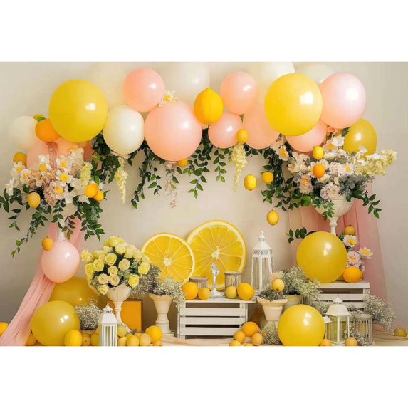 Allenjoy Lemon Yellow Pink Balloons Floral Backdrop - Walmart.com