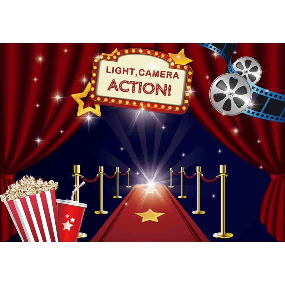 Allenjoy Movie Theme Photography Backdrop Red Carpet Curtain Cinema ...