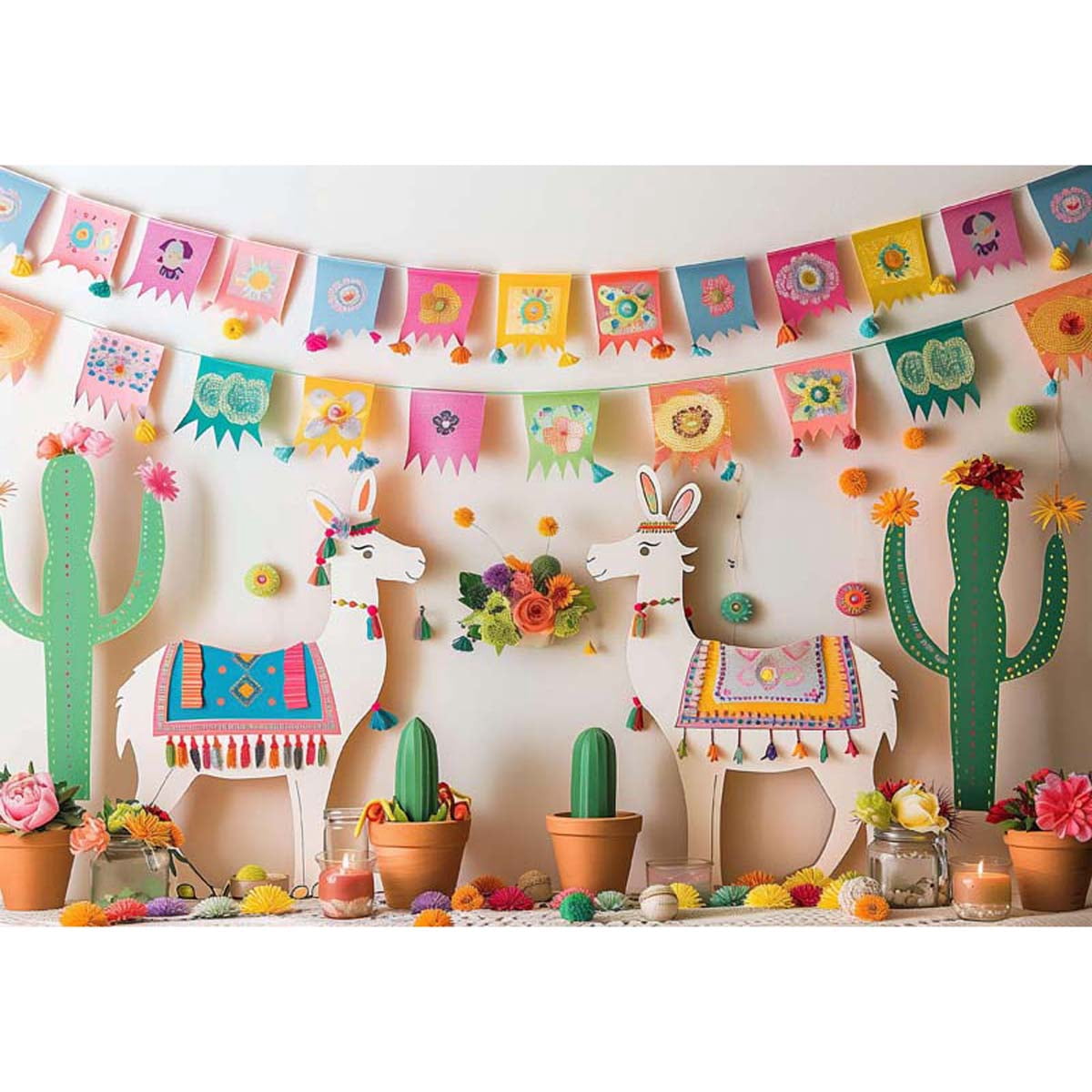 Allenjoy Papercut Llama Mexican Banners Backdrop - Walmart.com