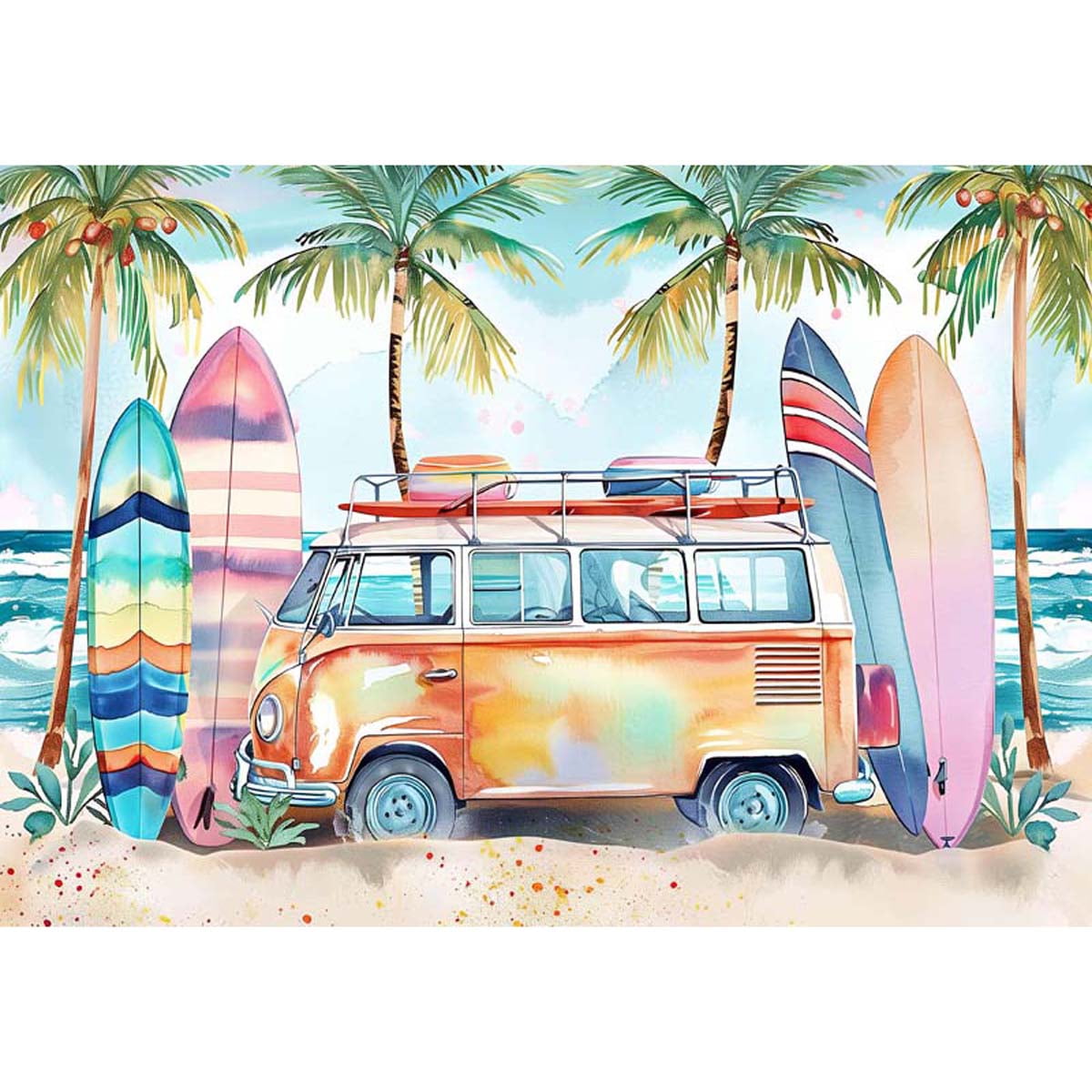 Allenjoy Pastel Colored Hippie Bus Beach Backdrop - Walmart.com