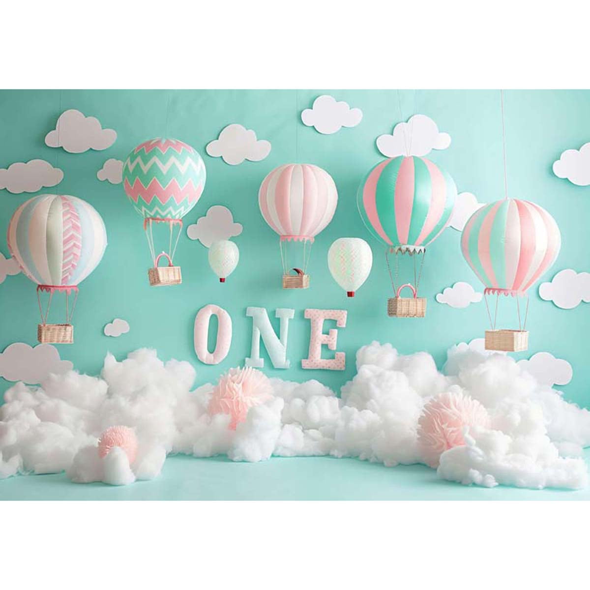 Allenjoy Pastel Hot Air Balloon ONE Birthday Backdrop - Walmart.com
