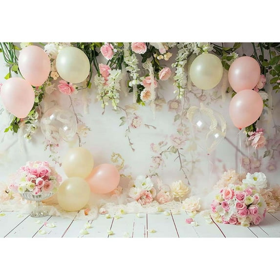 Allenjoy Pastel Pink Flowers Beige Balloons Backdrop - Walmart.com