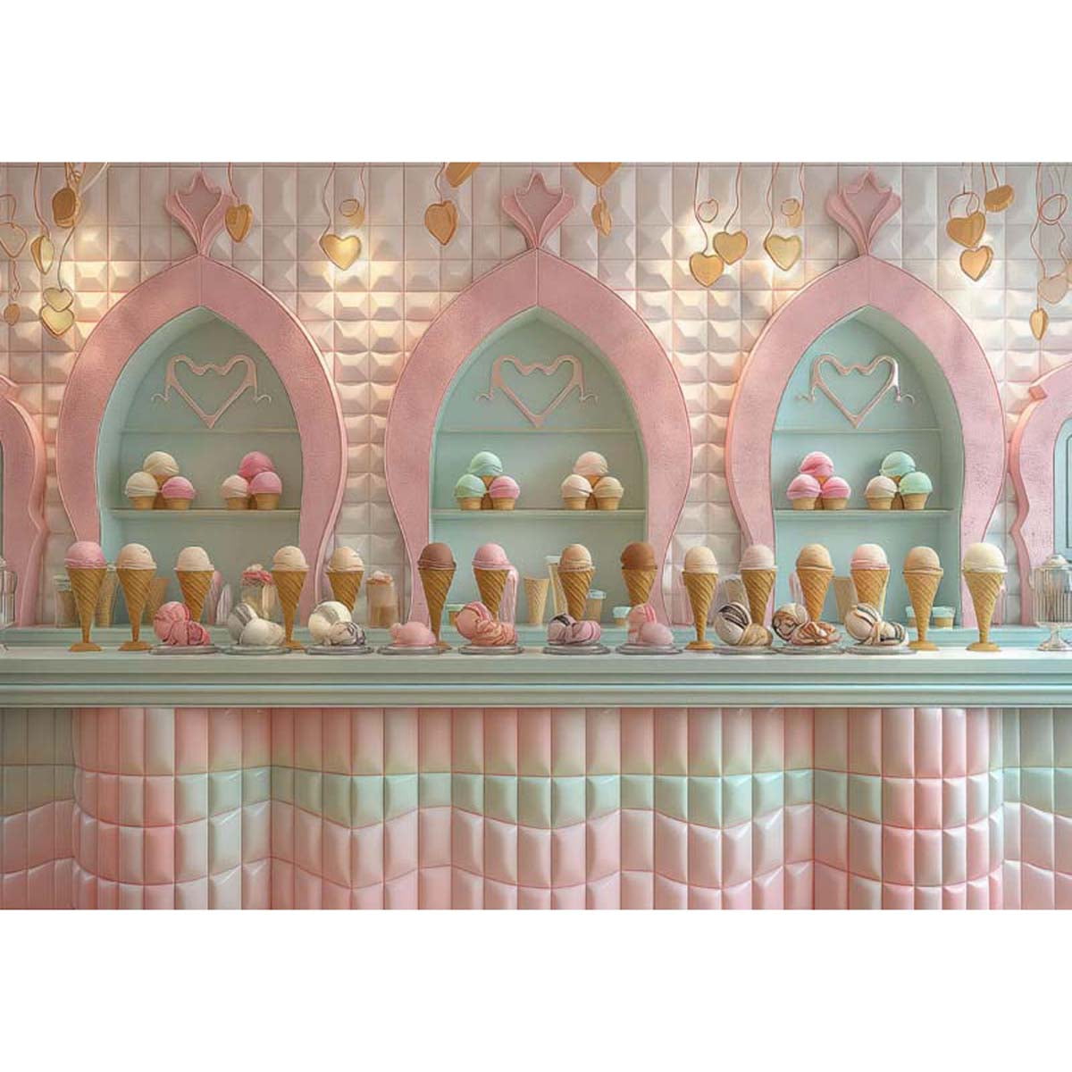 Allenjoy Pastel Pink and Mint Green Ice Cream Shop Backdrop - Walmart.com