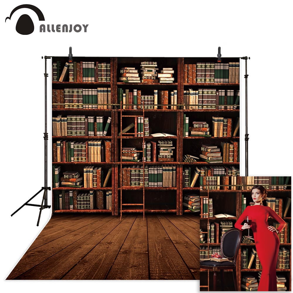 Allenjoy Photoshoot Backdrop Vintage Books Wooden Bookshelf Library ...