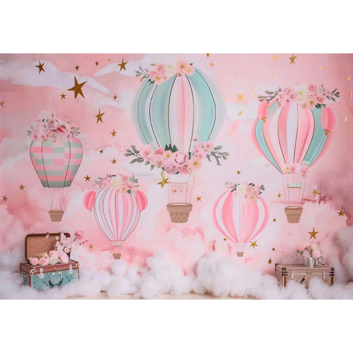 Allenjoy Pink Floral Hot Air Balloons Backdrop - Walmart.com