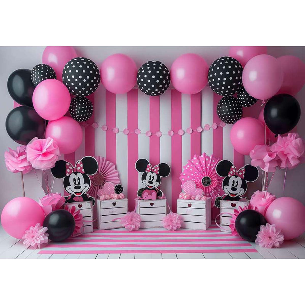 Allenjoy Pink and Black Mouse Cake Smash Backdrop - Walmart.com