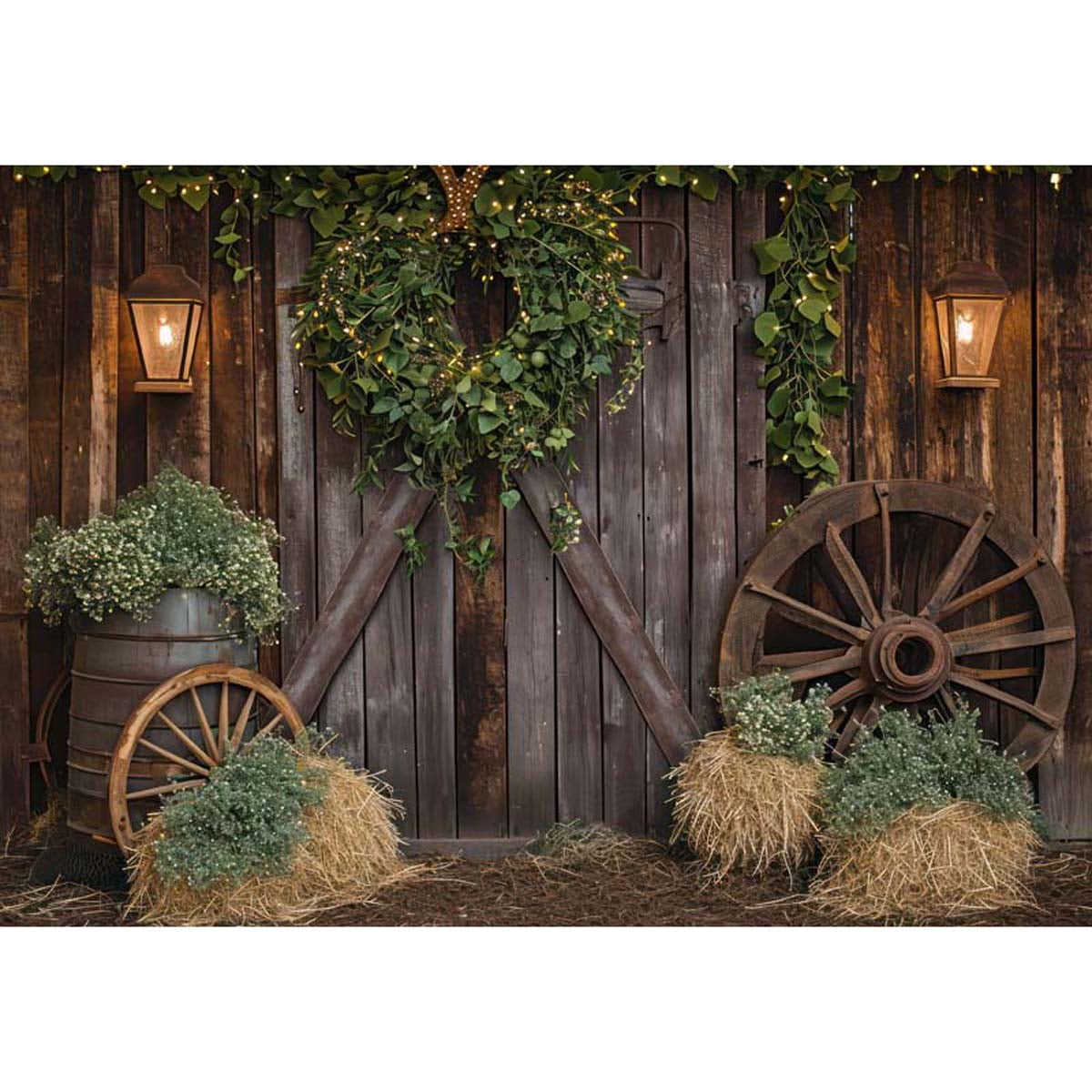 Allenjoy Rustic Barn Wood Door Wheel Backdrop - Walmart.com