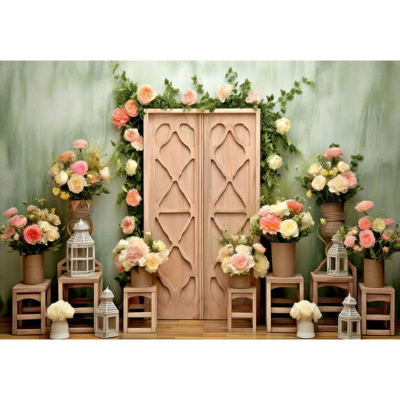 Allenjoy Spring Flower Wooden Door Photography Backdrop - Walmart.com