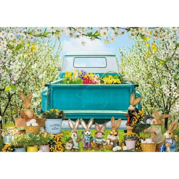 Allenjoy Spring Photographic Background Easter Egg Bunny Garden Grass ...