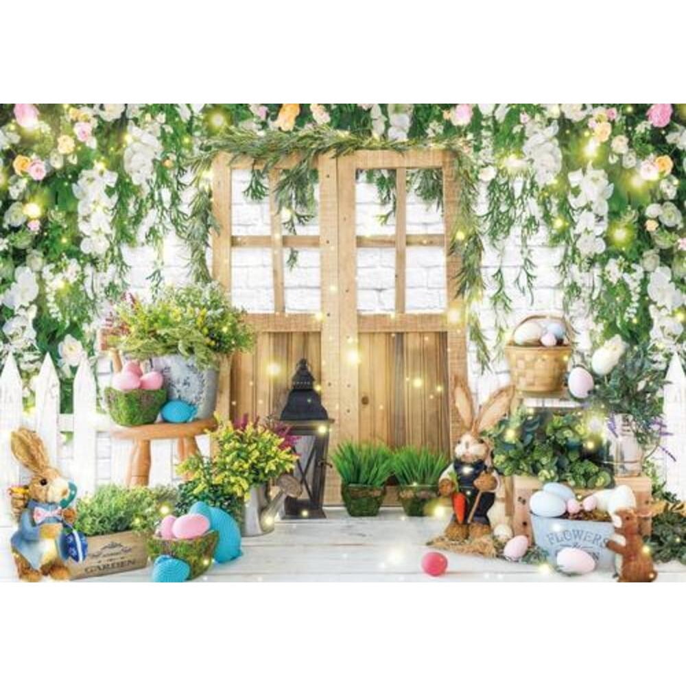 Allenjoy Spring Photographic Background Easter Egg Bunny Garden Grass ...