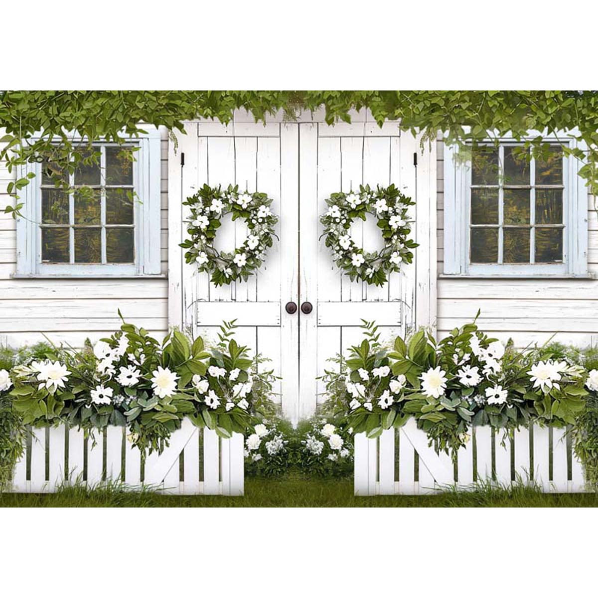 Allenjoy Spring White Wooden Door Backdrop - Walmart.com