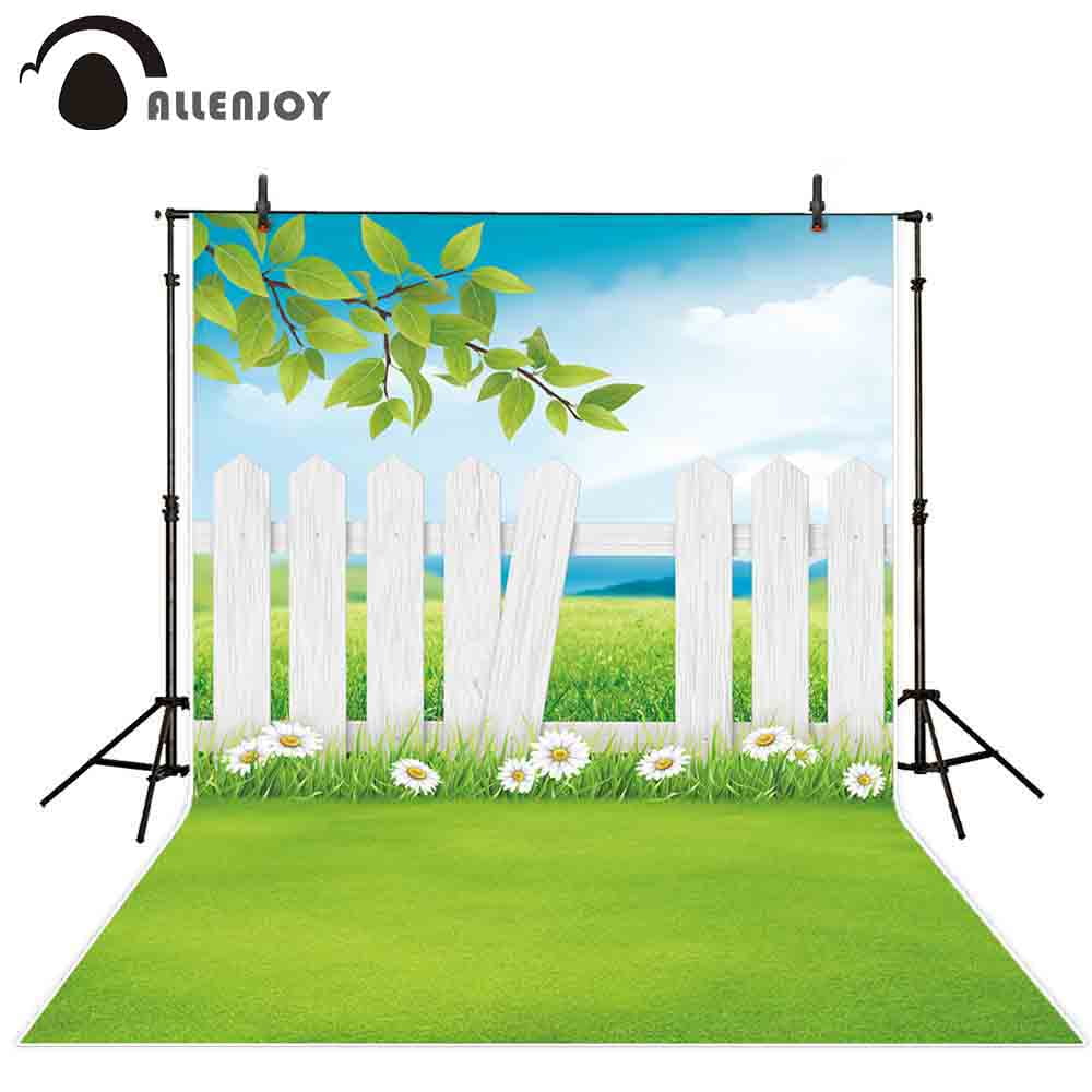 Allenjoy Spring photography backdrop sky green grass fence flower ...
