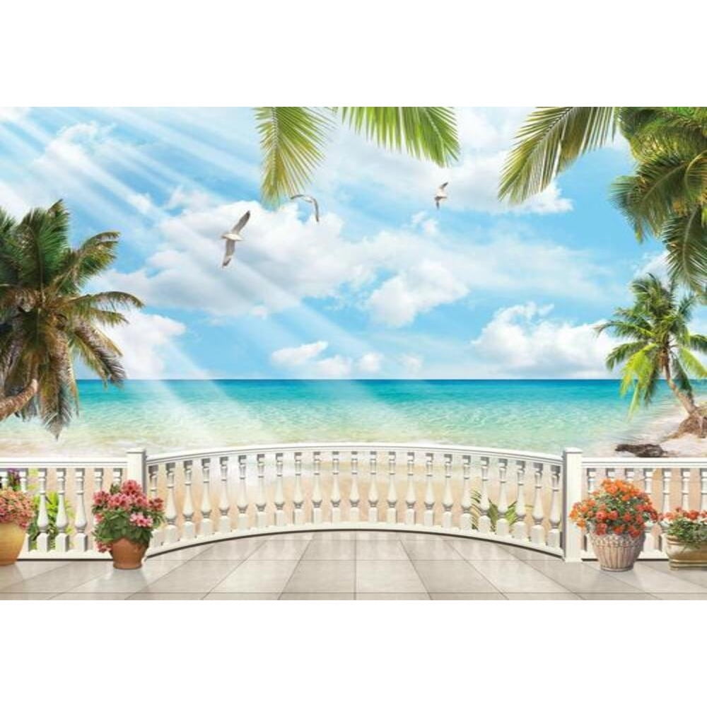 Allenjoy Summer Beach Backdrop Tropical Sea Window Seaside Tree Balcony ...