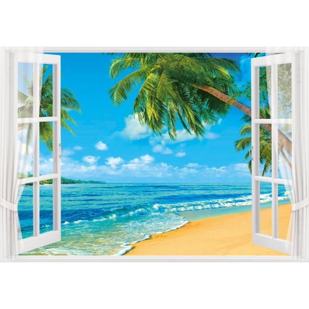 Allenjoy Summer Beach Backdrop Tropical Sea Window Seaside Tree Balcony ...