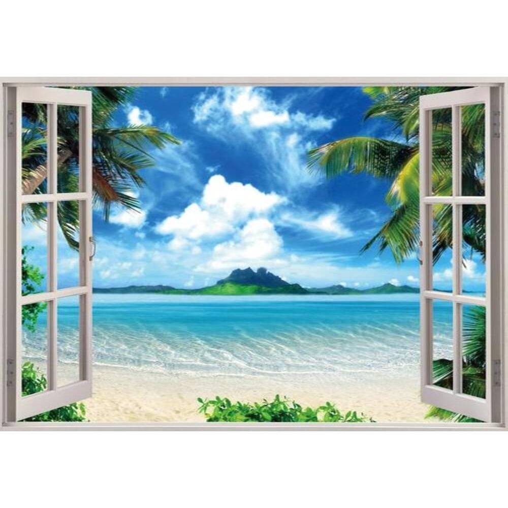 Allenjoy Summer Beach Backdrop Tropical Sea Window Seaside Tree Balcony ...