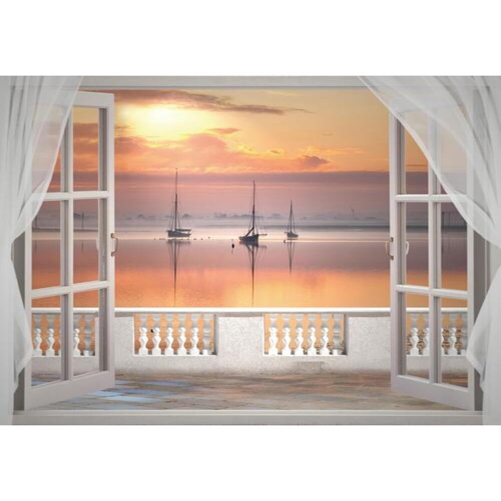 Allenjoy Summer Window Beach Sea Holiday Background Photography Tree ...