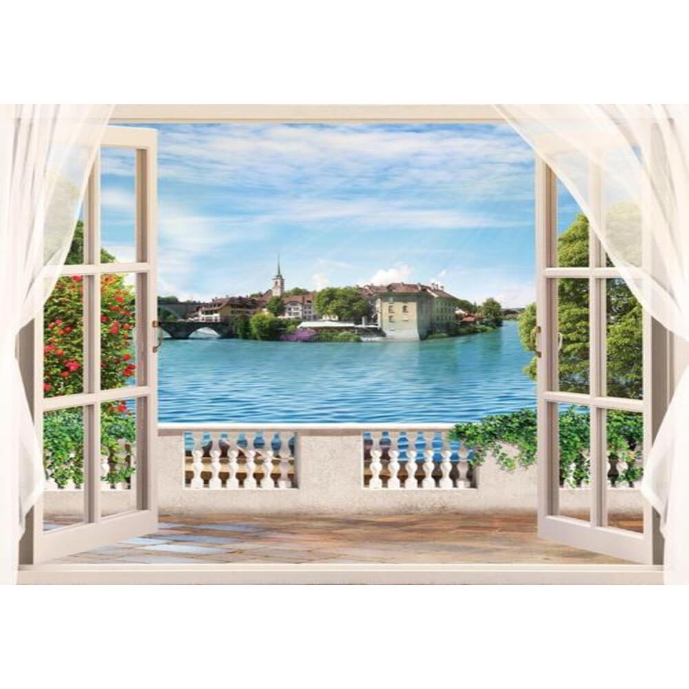 Allenjoy Summer Window Beach Sea Holiday Background Photography Tree ...