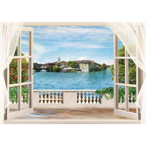 Allenjoy Summer Window Beach Sea Holiday Background Photography Tree ...