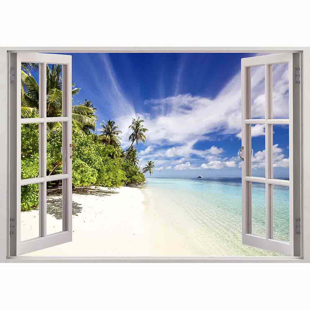 Allenjoy Summer Window Beach Sea Holiday Background Photography Tree ...