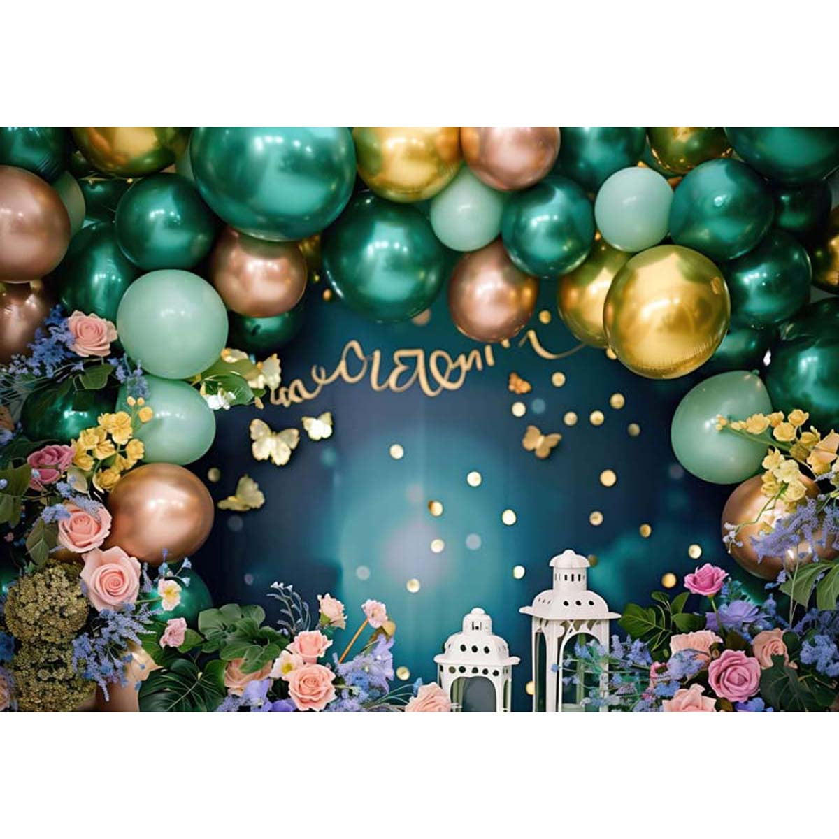 Allenjoy Teal Turquoise Golden Flower Balloons Backdrop - Walmart.com