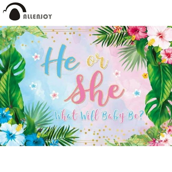 Allenjoy Tropical Gender Reveal Baby Shower Background Pink Blue Floral ...