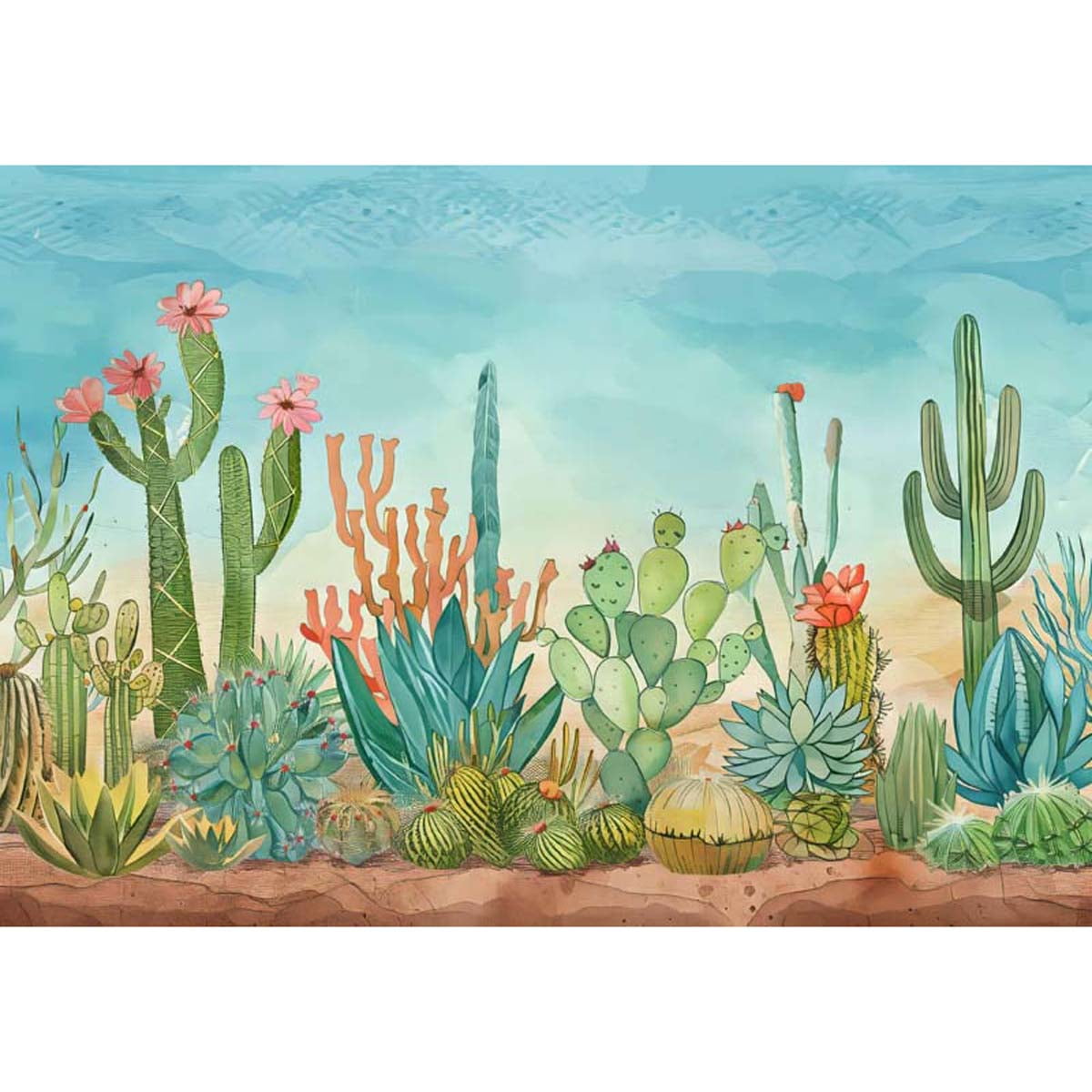 Allenjoy Watercolor Cactus Backdrop - Walmart.com