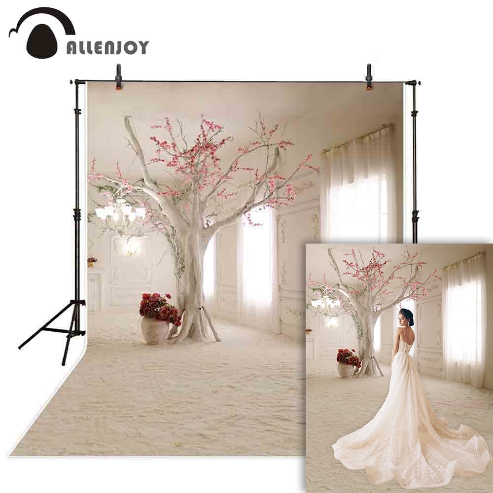 Allenjoy Wedding Photography Backdrop White Window Curtain Flower Tree ...