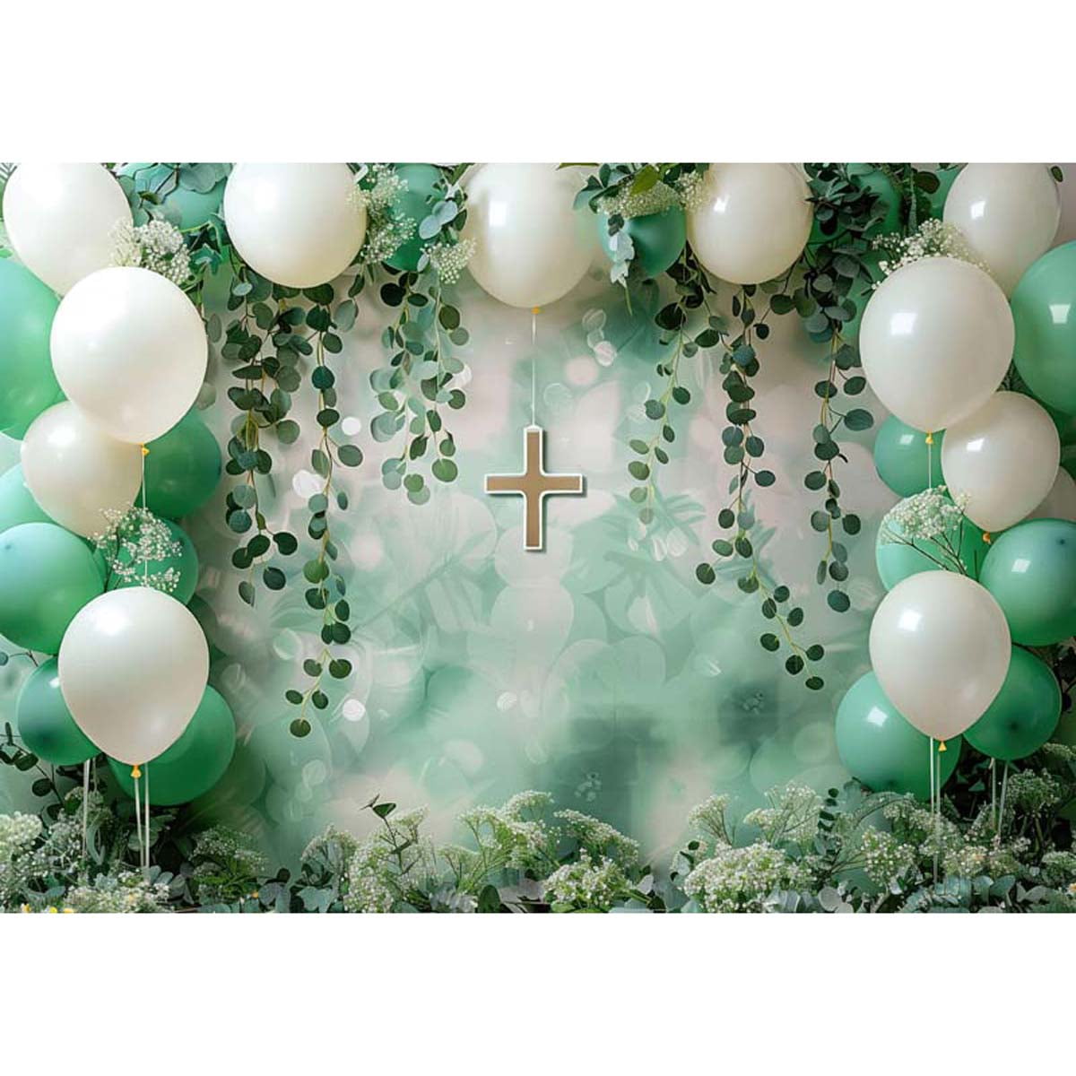 Allenjoy White and Green First Holy Communion Baptism Backdrop ...