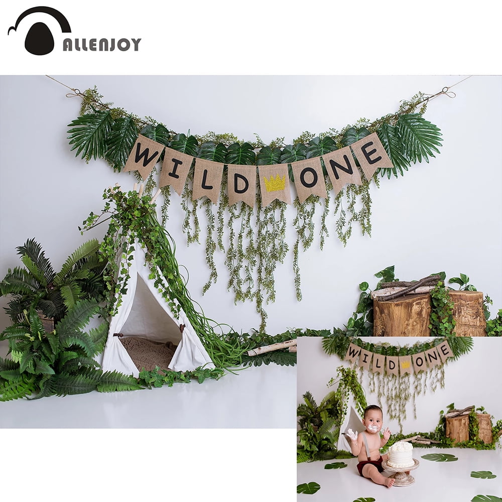 Allenjoy Wild One Jungle Tent Child Birthday Photography Backdrops ...