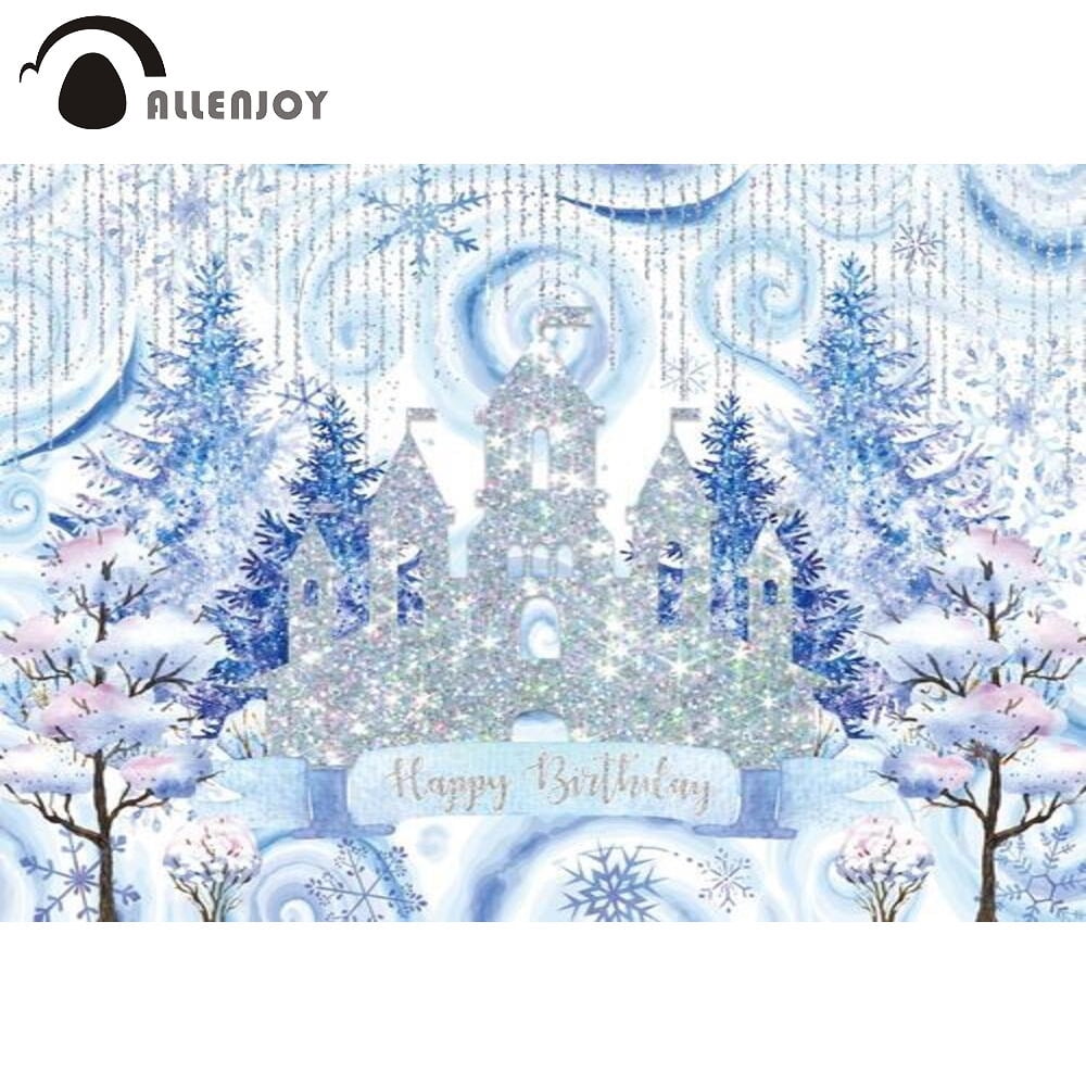 Allenjoy Winter Castle Party Backdrop Silver Glitter Snowflake Happy ...