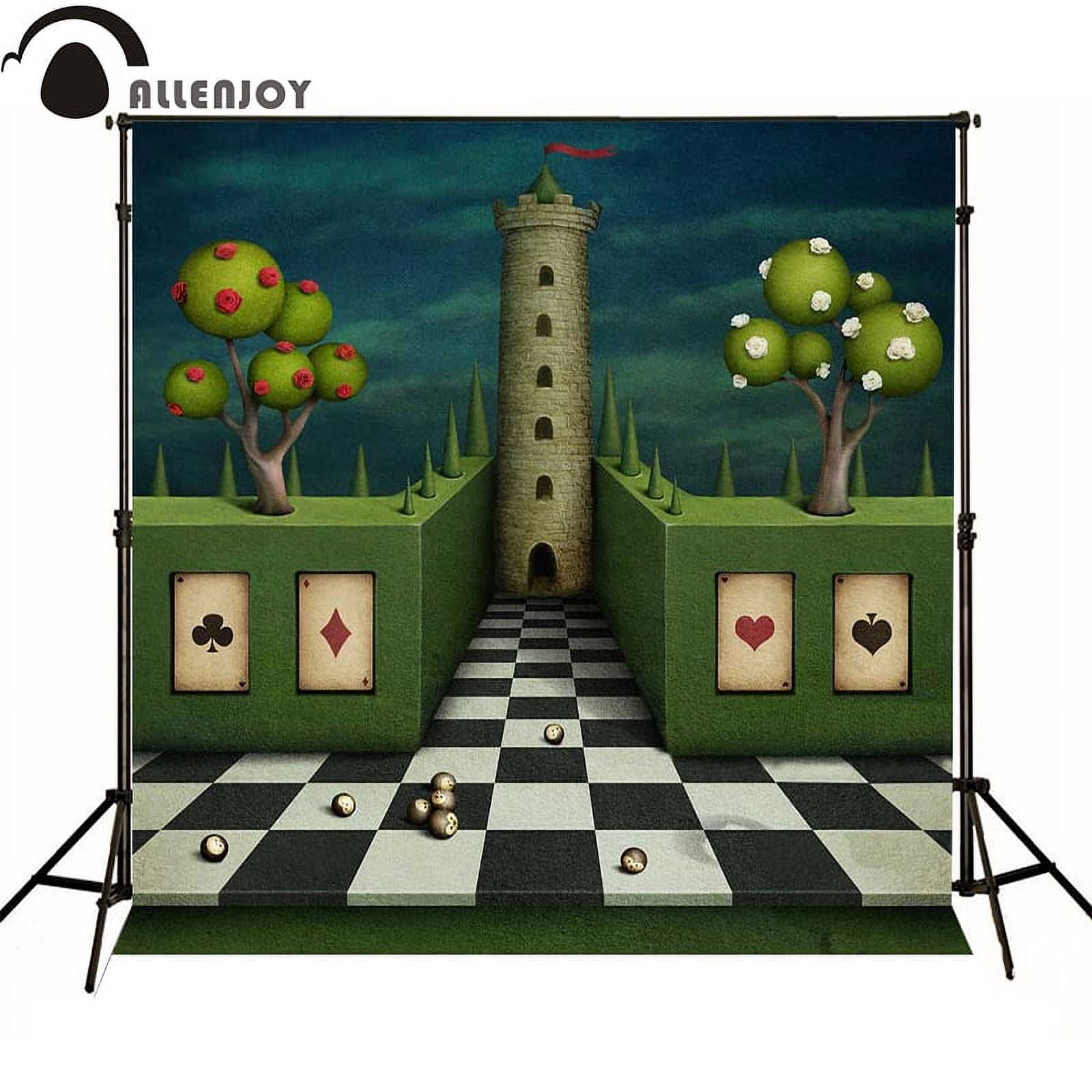 Allenjoy Wonderland Background Poker Tree Black And White Castle Fairy ...