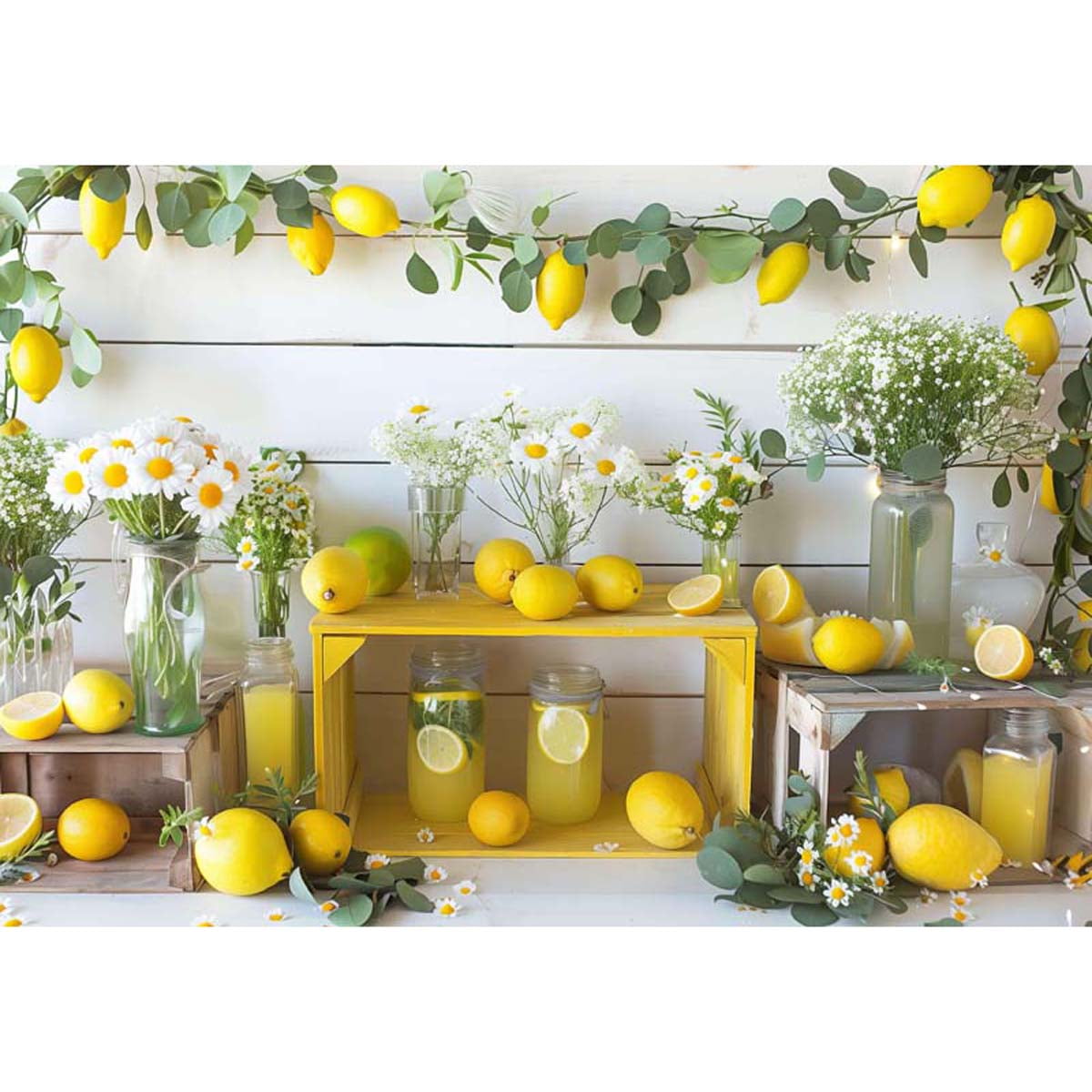 Allenjoy Yellow Lemon Daisy White Wall Backdrop - Walmart.com
