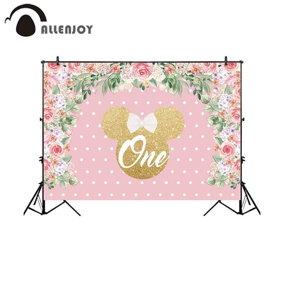 Allenjoy kids background for photography White dots pink flower gold ...