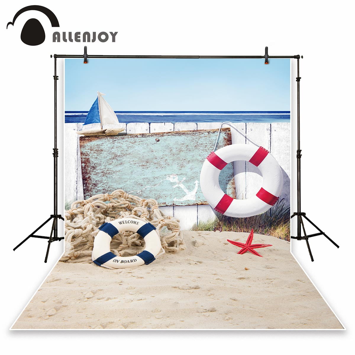 Allenjoy photography backdrop Lifebuoy Fishing net star Sailing ship ...
