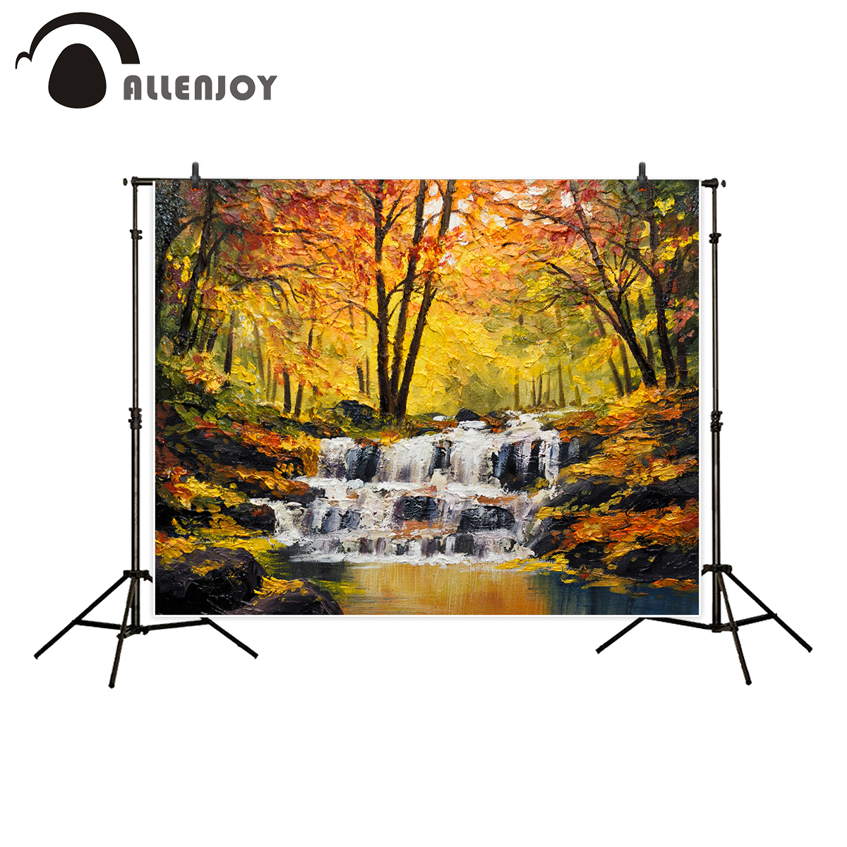 Allenjoy photography backdrop Oil painting style autumn leaves stream ...
