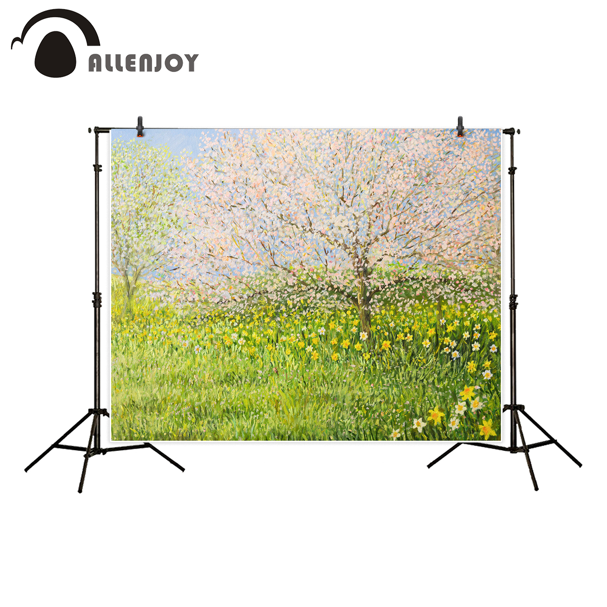 Allenjoy photography backdrop Oil painting style spring tree lawn ...