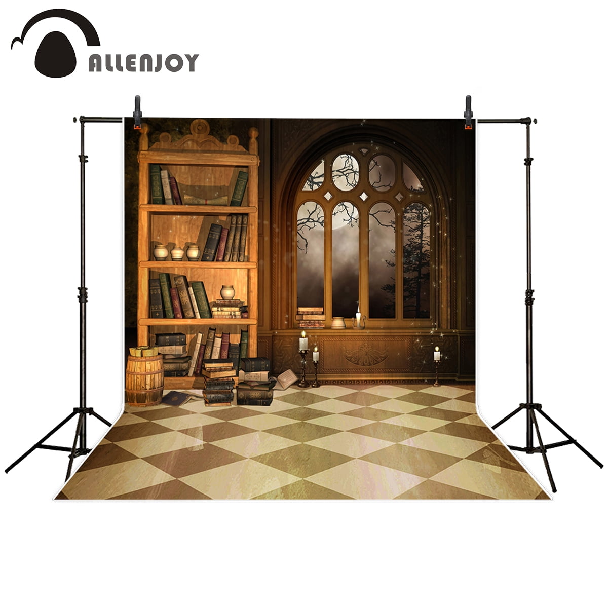 Allenjoy photography backdrop Vintage Bookshelf European window Barrels ...