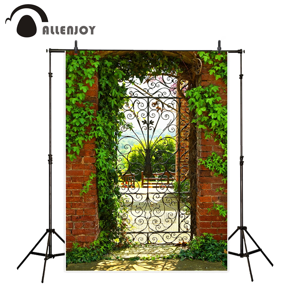Allenjoy photography backdrop Vintage gate plants spring brick wall ...