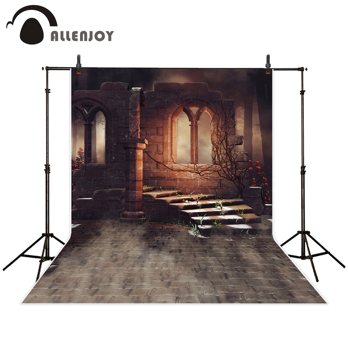 Allenjoy photography backdrop dark scenery old ruins rose vines forest ...