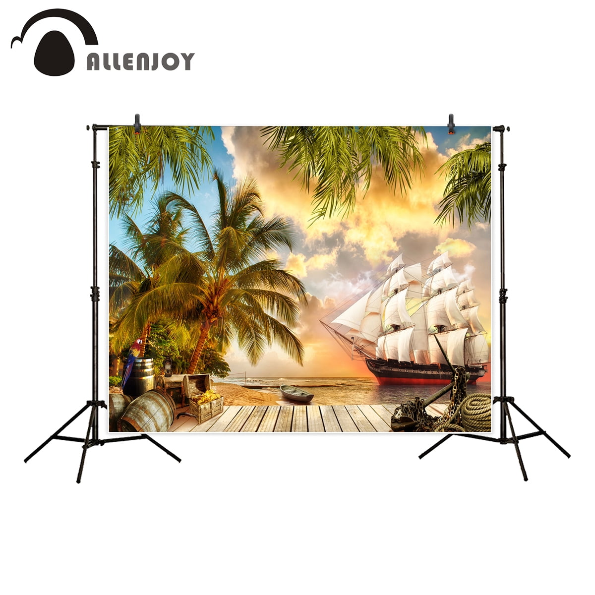 Allenjoy photography backdrop pirate party Treasure chest coconut tree ...