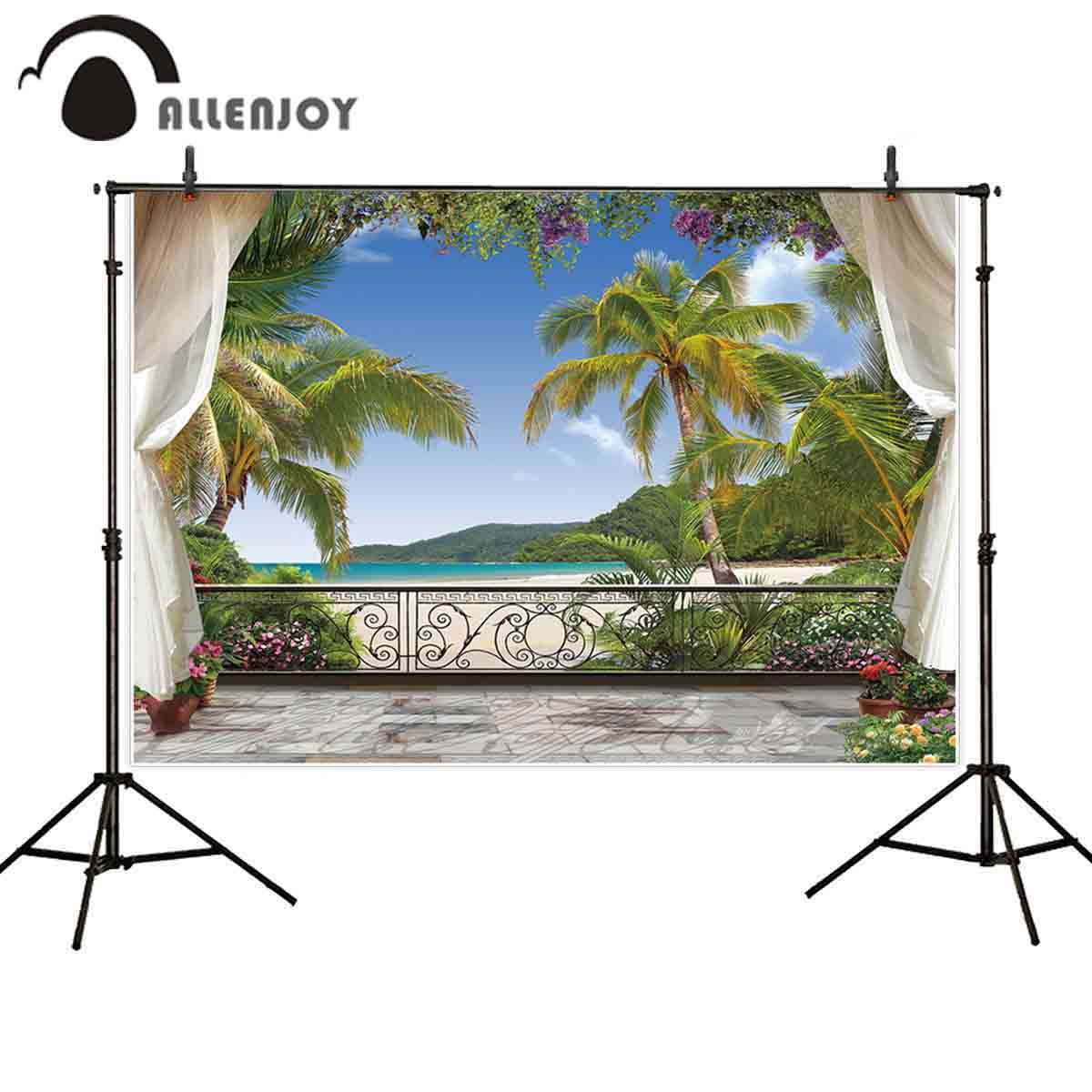 Allenjoy photography backdrop summer palms sea balcony scenery ...