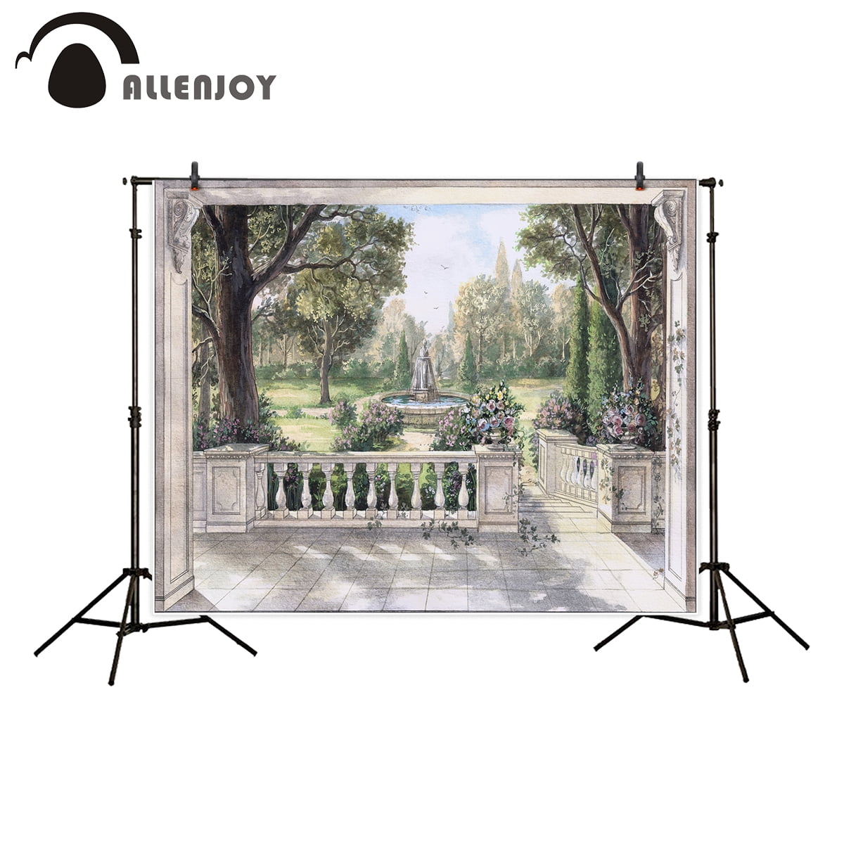 Allenjoy photography backdrop watercolor sketch landscape fountain ...