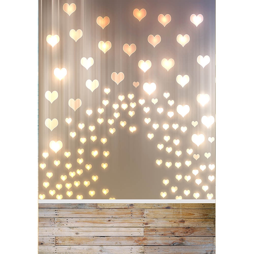 Allenjoy photography backdrop wood floor gold love heart bokeh light ...