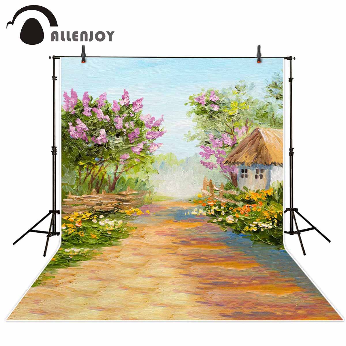 Allenjoy photography backdrops Spring painting flower tree cottage ...