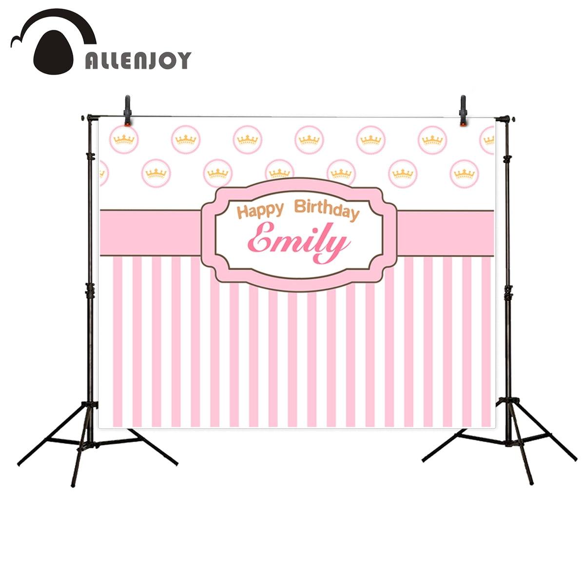 Allenjoy photography background Pink white stripes crown girl birthday customization backdrop ...